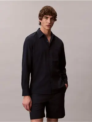 Calvin Klein Solid Seersucker Classic Shirt - Dark Sapphire