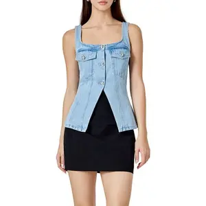 Endless Rose Fitted Denim Cutaway Vest Light Denim