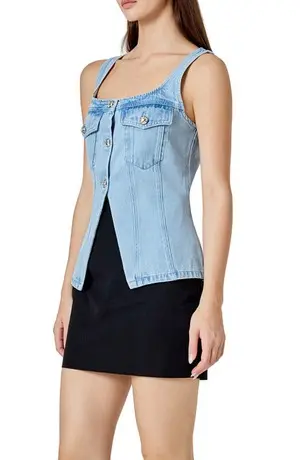 Endless Rose Fitted Denim Cutaway Vest - Light Denim