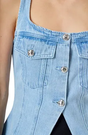 Endless Rose Fitted Denim Cutaway Vest - Light Denim