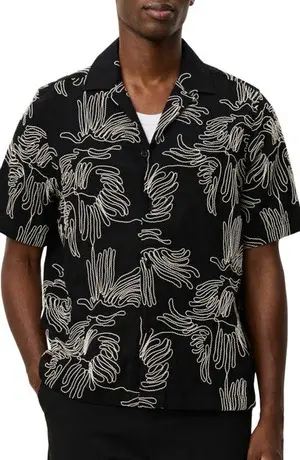 LES DEUX Liam Floral Embroidered Camp Shirt