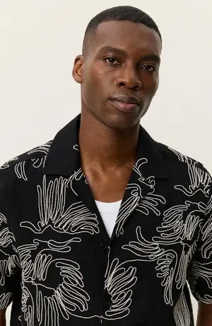 LES DEUX Liam Floral Embroidered Camp Shirt