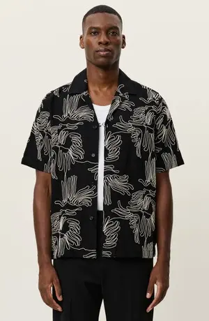 LES DEUX Liam Floral Embroidered Camp Shirt
