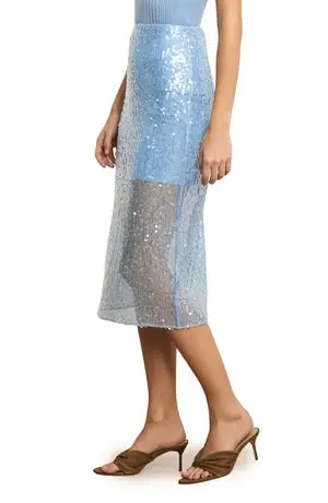 Veronica Beard Allora Sequin Mesh Midi Skirt