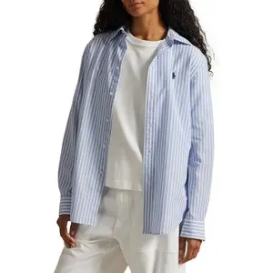 Polo Ralph Lauren Classic Fit Stripe Cotton & Linen Button-up Shirt - Dress Shirt Blue/white