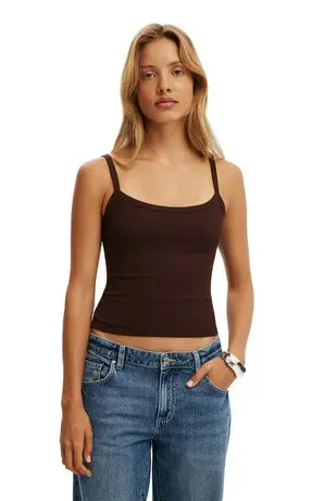 COTTON ON Goldie Rib Scoop Cami - Dark Oak