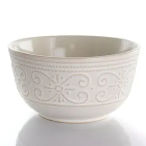 ELAMA Luna 16 Piece Embossed Scalloped Stoneware Dinnerware Set