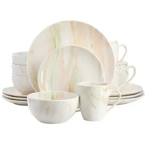 ELAMA Fine Marble 16 Piece Porcelain Dinnerware Set - Multi