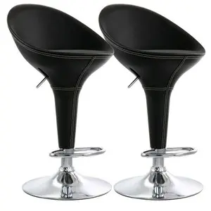 ELAMA 2 Piece Adjustable Plastic Bar Stool - Black