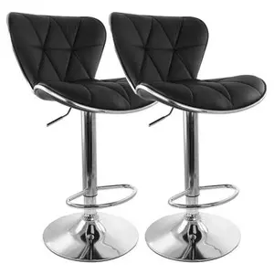 ELAMA 2 Piece Diamond Tufted Faux Leather Adjustable Bar Stool - Black