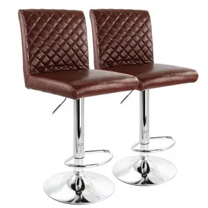 ELAMA 2 Piece Adjustable Tufted Faux Leather Bar Stool - Cherry