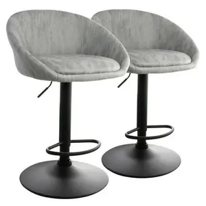 ELAMA 2 Piece Cloth Adjustable Bar Stool Set - Gray