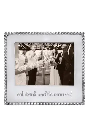 MARIPOSA Beaded Eat Drink & Be Married 5 X 7-inch Picture Frame - Silver