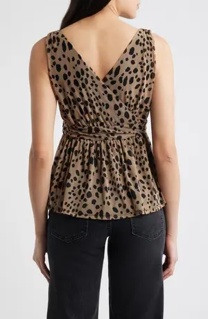 Loveappella Sleeveless Animal Print Peplum Top