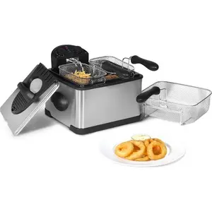 MEGACHEF 4.23 Quart Stainless Steel Electric Deep Fryer With Timer - Grey