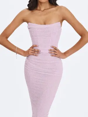 MISS CIRCLE NEW YORK Raylee Beaded Mesh Strapless Sheath Maxi Dress - Lilac
