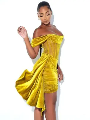 MISS CIRCLE NEW YORK Draped Off-shoulder Corset Mini Dress