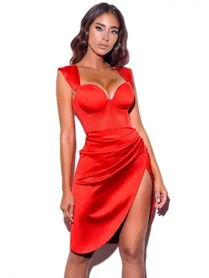 MISS CIRCLE NEW YORK Hedy Satin Corset Midi Dress