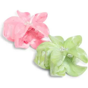 Bp. 2-pack Assorted Marbled Plumeria Claw Hair Clips - Pink- Green