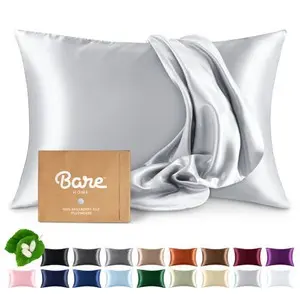 BARE HOME 19 Momme 100% Mulberry Silk Pillowcase - Silver