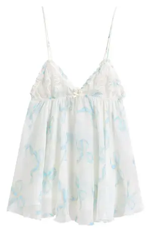 SKIMS Romance Silk Babydoll Slip - Ivory Pearl Bows Print
