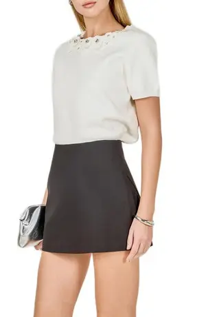 Endless Rose Embellished Floral Appliqué Short Sleeve Sweater