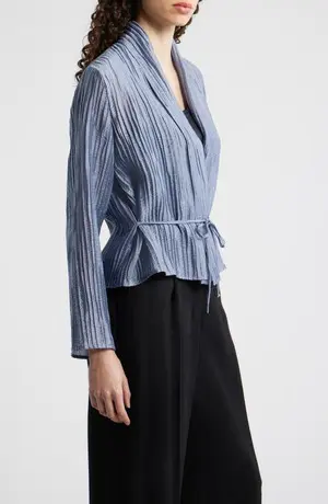 Eileen Fisher High Collar Tie Waist Jacket
