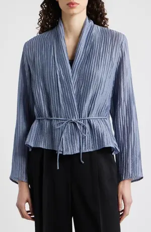 Eileen Fisher High Collar Tie Waist Jacket