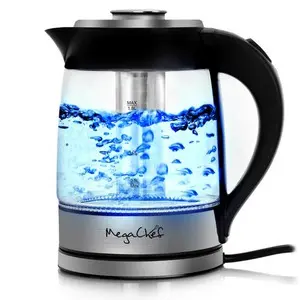 MEGACHEF 1.9 Quart Cordless Glass And Stainless Steel Electric Tea Kettle With Tea Infuser - Grey