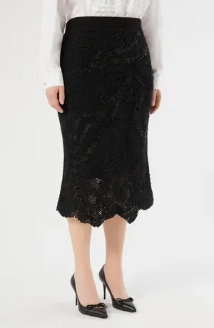 Marina Rinaldi Knit Midi Skirt With Floral Detail - Black
