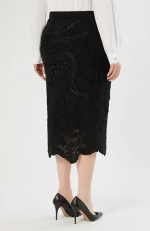Marina Rinaldi Knit Midi Skirt With Floral Detail - Black