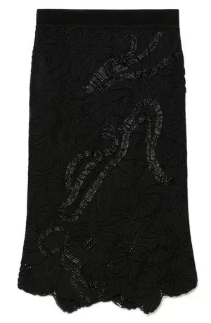 Marina Rinaldi Knit Midi Skirt With Floral Detail - Black