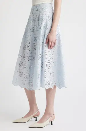FRAME The Solstice Eyelet Midi Skirt - Ice Blue