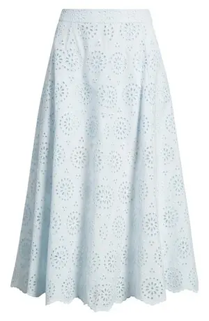 FRAME The Solstice Eyelet Midi Skirt - Ice Blue