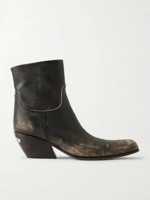 Balenciaga Memphis Distressed Leather Cowboy Boots