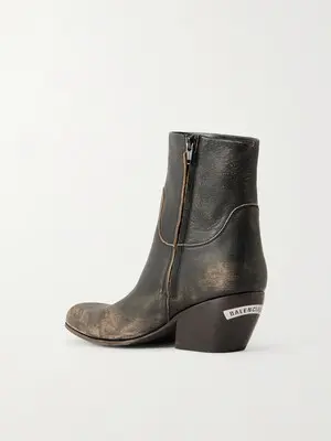 Balenciaga Memphis Distressed Leather Cowboy Boots - Black