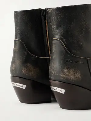 Balenciaga Memphis Distressed Leather Cowboy Boots - Black