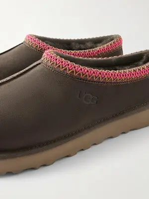 UGG Tasman Ii Shearling-lined Embroidered Suede Slippers - Gray