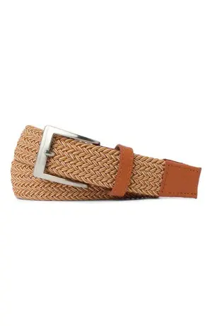 ASHWORTH GOLF Stripe Stretch Belt With Leather Tips - Orange/white