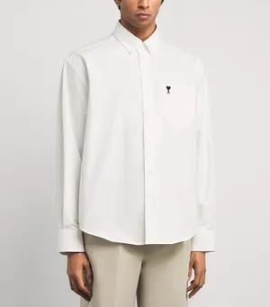AMI Paris Cotton De Coeur Oxford Shirt - White