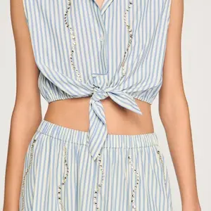 Sandro Cropped Striped Rhinestone Shirt