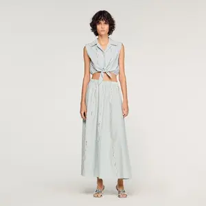 Sandro Cropped Striped Rhinestone Shirt