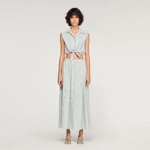 Sandro Cropped Striped Rhinestone Shirt