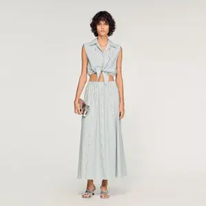 Sandro Striped Maxi Skirt With Rhinestone Detail - Blue