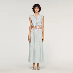 Sandro Striped Maxi Skirt With Rhinestone Detail - Blue