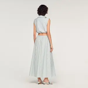 Sandro Striped Maxi Skirt With Rhinestone Detail - Blue