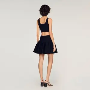 Sandro Plain Knit Crop Top With Decorative Trim