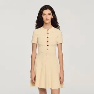 Sandro Floral Print Knit Mini Dress - Vanilla