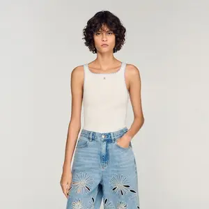 Sandro Ribbed Vest Top - Ecru
