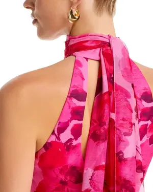 Aqua Floral Halterneck Maxi Dress